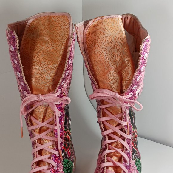 Ed Hardy | Shoes | Ed Hardy Pink Sneaker Boots Sz 7 Black Panther Rose ...